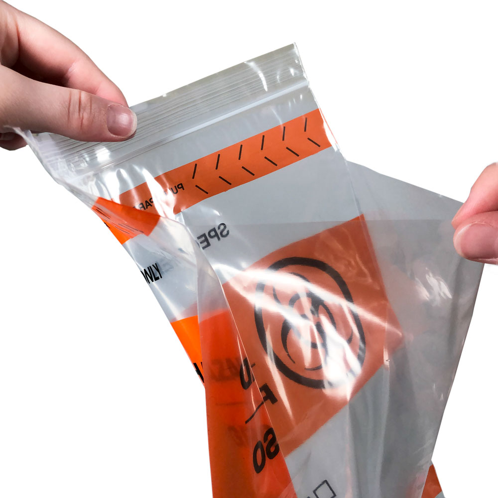 12" x 15" 3 Wall 2 color Specimen Shield Zipper Locking Tear Pouch Bags