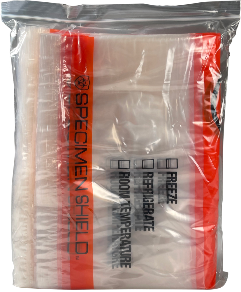 12" x 15" 3 Wall 2 color Specimen Shield Zipper Locking Tear Pouch Bags