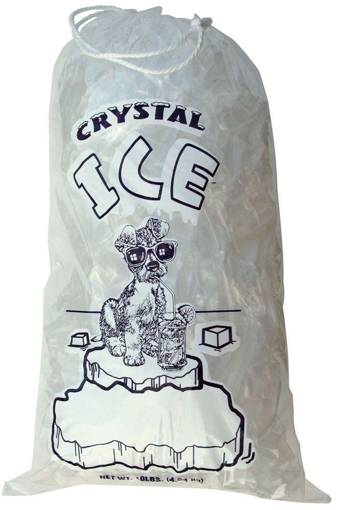 10 lb "CRYSTAL ICE" Icebags with Drawstring - 12" x 19" Drawstring