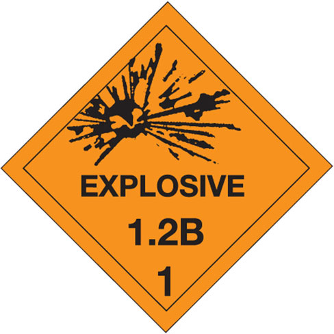 4" x 4" D.O.T. Explosives 1.2B HazMat Labels, 500 labels per roll