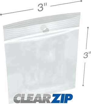 3" x 3" Hang Hole Clearzip® LockingTop Bags 2 Mil
