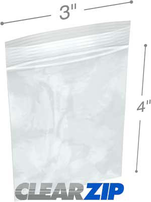 3" x 4" Ziplock Bags 2 Mil - Clearzip