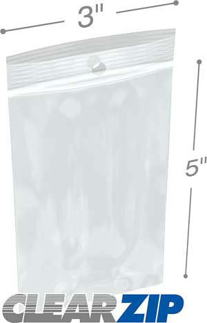 3" x 5" Hang Hole Clearzip® LockingTop Bags 4 Mil
