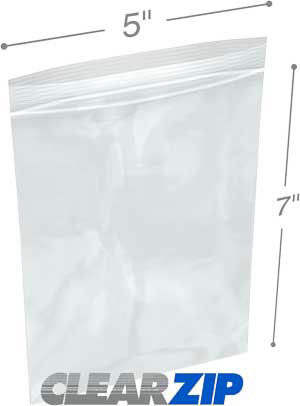 5" x 7" Ziplock Bags 2 Mil - Clearzip