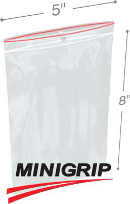 5" x 8" 4 Mil Reclosable Minigrip Plastic Bags with Hang Hole