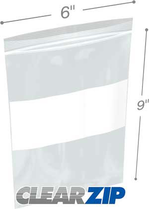 6" x 9" White Block Clearzip® LockingTop Bags 6 Mil
